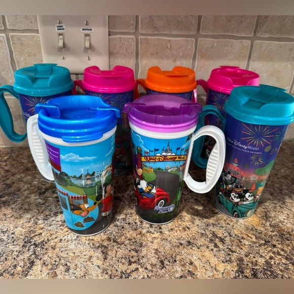 Disney | Dining | 7 Disney World Refillable Travel Mugs Colors Shown In ...